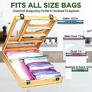 Sandwich Baggie Organizer, 5 Slots Ziplock Bag Storage Organizer, Bamboo Ziplock Bag Storage Organizer, for Kitchen Drawer & Wall Mount, Suitable for Gallon, Quart, Sandwich, and Snack Bags