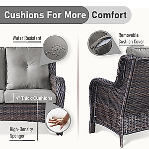 Outdoor Patio Furniture - 3 Seater Outdoor Rattan Wicker Sofa Patio Couch with Ottoman for Porch Deck Garden Backyard - Brown/Grey