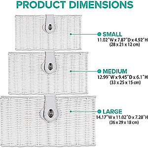 Homepeaz Set of 3 Woven Wicker Storage Basket Box with Lid & Lock, Built-in Carry Handles, Multifunctional Storage Organiser for Nursery, Baby, Clothes, Toys, Books, Large/Medium/Small Size (White)