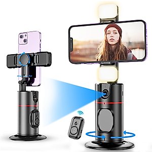 KOSCHEAL Auto Face Tracking Tripod, 360° Rotation with Stand,No App,Body Phone Tracking Tripod with Two Selfie Light,Gesture Control Smart Shooting Camera Mount for Live Vlog Streaming Video Tiktok