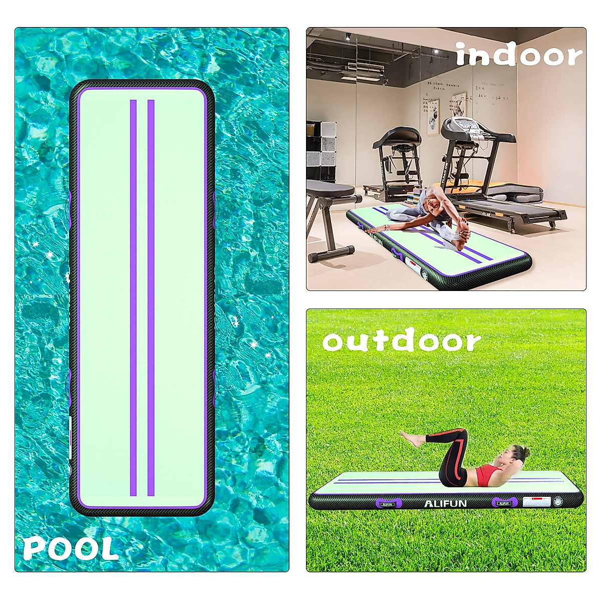 ALIFUN Inflatable Tumbling Track Mat 6.6ft 10ft 13ft 16ft 20ft 30ft 40ft Length 4/8 Inches Thick 3.3ft/6.6ft Wide Flooring Training Mats for Gymnastics Team Sports with Electric Air Pump