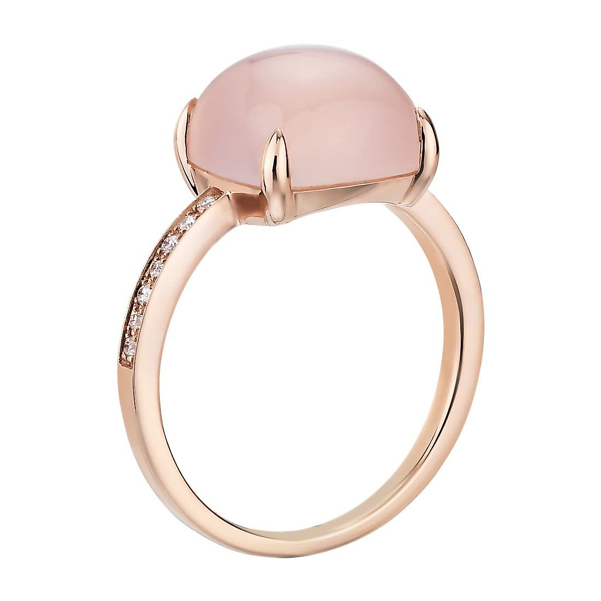 Jewelrygift 14K Rose Gold Plated Prong Ring Natural Rose Quartz Cabochon Loose Gtone Latest Mossanite Design Love Gtone Fine Jewelry for Women Ring 8