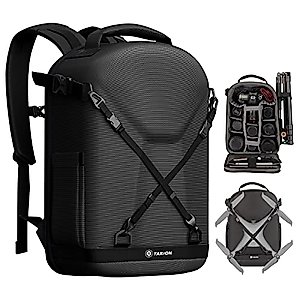 TARION Camera Backpack Hardshell DSLR Camera Bag 3-side Hard Case Photography Backpack with Waterproof Raincover Laptop/Tripod Compartment for Men Women Photographers Black