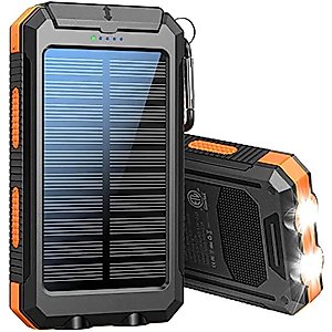 Solar Power Bank 36800mAh Portable Solar Charger 5V3.1A, QC 3.0 Dual 2 USB,LED Flashlights Port Strong LED IPX7 Flashlight,Waterproof, Dustproof, Shockproof (Orange)