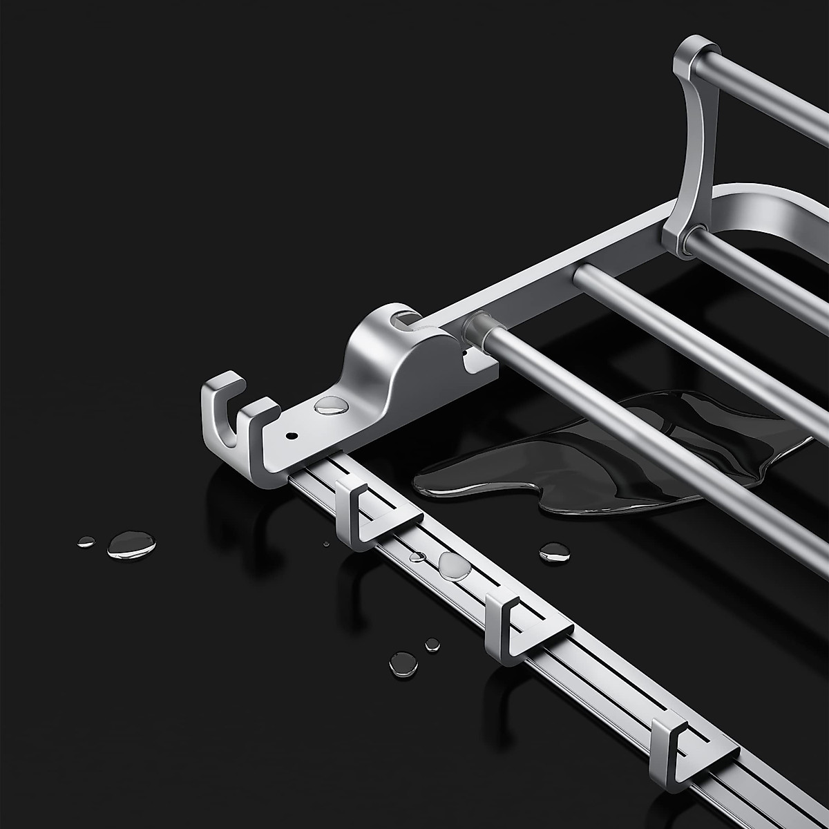 24 Inch Towel Rack with Towel Bar Holder Foldable Towel Shelf with Movable Hooks Rustproof Towel Storage Wall Mount for Bathroom Lavatory Silver