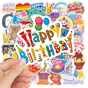Happy Birthday Stickers for Kids Bulk 50PCS, Icicrim Cute Birthday Stickers for Water Bottles Laptop Phone Waterproof Vinyl Decals Kids Stickers Birthday Decor