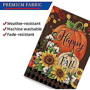 Happy Fall Garden Flag Burlap Autumn Vertical Double Sided Fall Thanksgiving Pumpkin Garden Flag Yard Outdoor Decoration 12.5 X 18 Inch