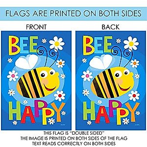 Toland Home Garden 1112312 Bee Happy Spring Flag 12x18 Inch Double Sided Spring Garden Flag for Outdoor House Positive Flag Yard Decoration