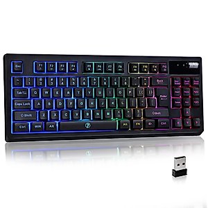 ZJFKSDYX L87 Wireless Gaming Keyboard, Rechargeable 3000mAh 2.4G LED Backlit Wireless Keyboard, Ergonomic Keyboard with Mechanical Feeling Keys for PC PS4 Xbox One Mac, Teclado Gamer (White)