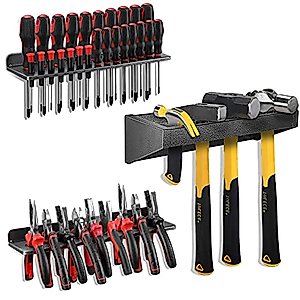 Screwdriver Organizer，Metal Screwdriver Organizers, Hammer Rack，Pliers Organizer, Wall Mounted Tool Organizers for Workshop，Set of 3 Tool Holder Organizer for Workbench