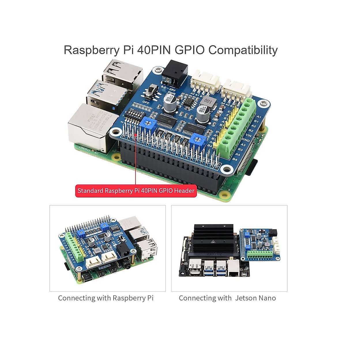 HRB8825 Stepper Motor HAT Board for Raspberry Pi Series Boards/Jetson Nano,Drives Two Stepper Motors Up to 1/32 Microstepping,Support 3D Printer, Sculpturing Machine, Mechanical Arm