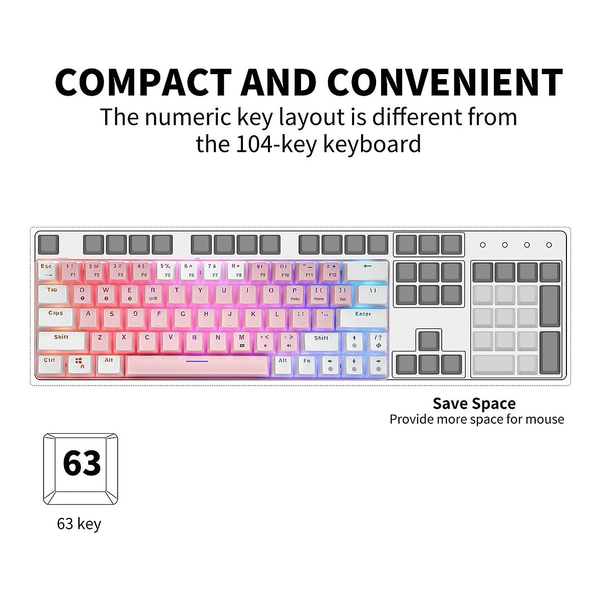 NORCHE 60% Mechanical Gaming Keyboard,Wired/Bluetooth 5.0 Modes,RGB Backlit Ultra-Compact Mini Keyboard, Compact 63 Keys Keyboard for PC/Mac Gamer, Office, Gaming, Home Office
