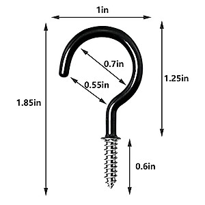 Ceiling Cup Hook JJHXSM 50PCS Vinyl Coated Screw in Ceiling Hooks Multi-Function Wall Hooks Kitchen Hooks Garage Hooks Cup Hooks 1-1/4Inch Black