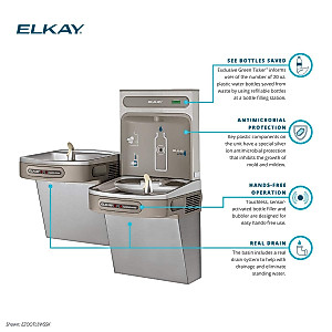 Elkay EZH2O Bottle Filling Station with Bi-Level ADA Cooler Dual Hands Free Activation Refrigerated Stainless