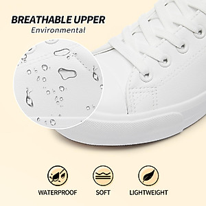 Eydram Women's Synthetic Leather White Tennis Shoes,Lace up White Sneakers,Low Top Fashion Sneakers(White.US9)