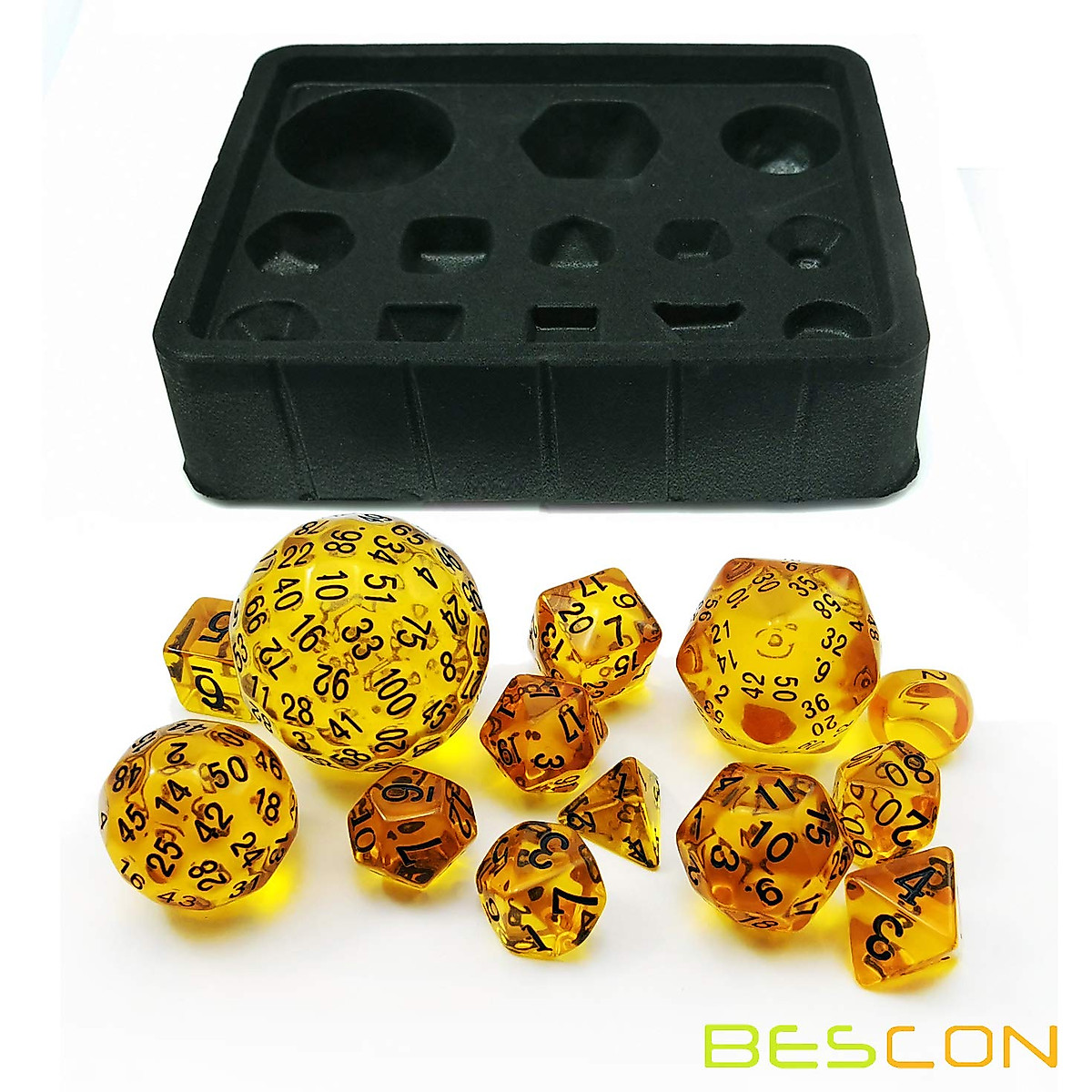 BESCON DICE Amber Complete Polyhedral RPG Dice Set 13pcs D3-D100