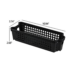 Morcte 12 Pack Narrow Plastic Storage Basket, Stacking Slim Plastic Baskets, Black