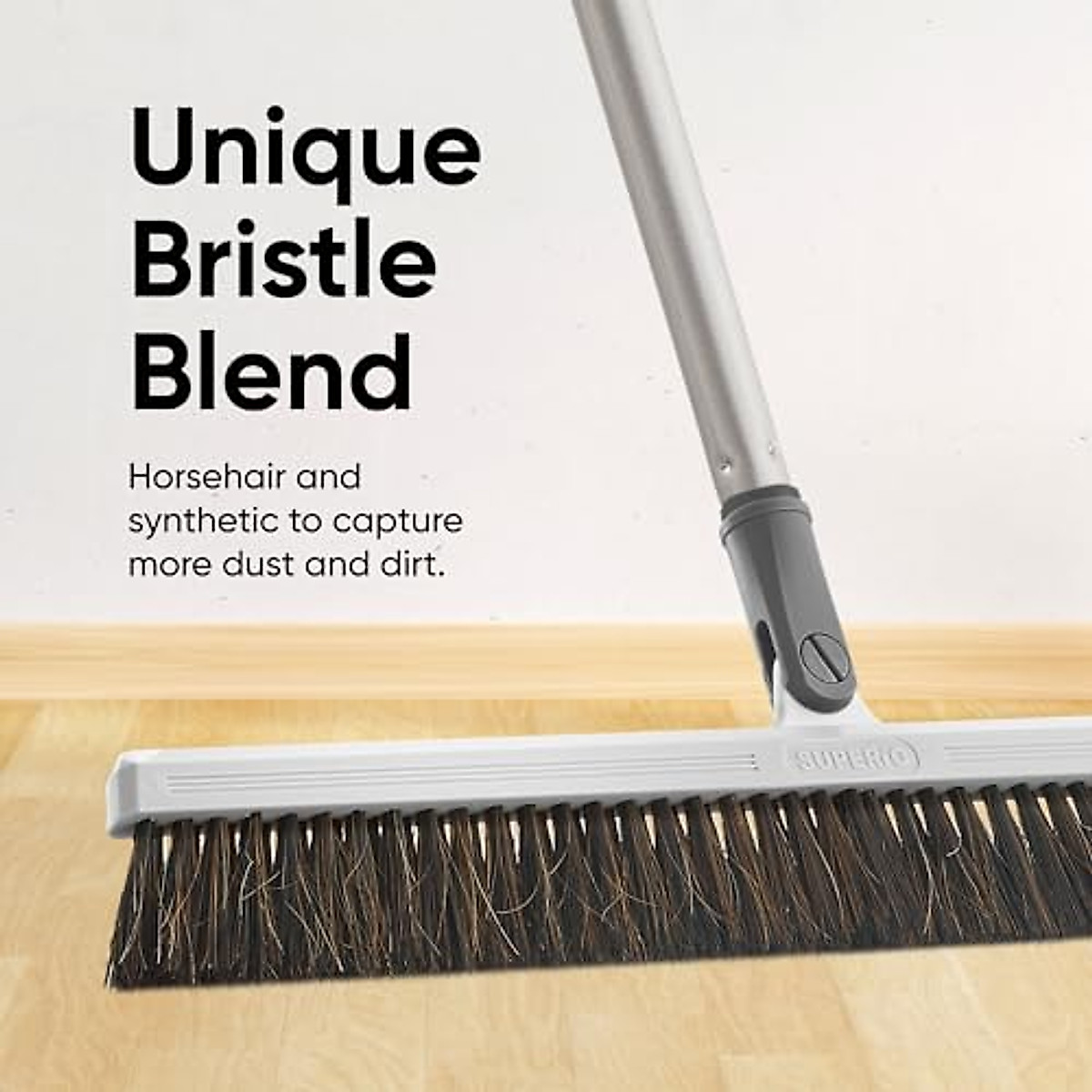 Horse Hair Broom, Broom for Hardwood Floors 18" Horsehair Swivel Kitchen Broom, Soft Bristle Broom with 54" Handle