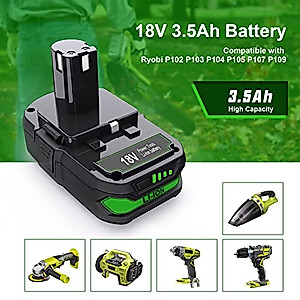 Bonadget 2Pack 18V 3.5Ah Replacement for Ryobi 18V Lithium Battery One Plus P102 P103 P104 P105 P107 P108 P109 Cordless Tools