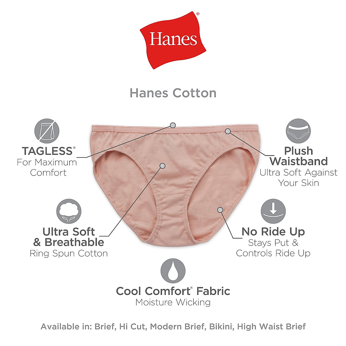 Hanes Women's Plus Size Cotton Underwear, 6 Pack-Brief Assorted, 7