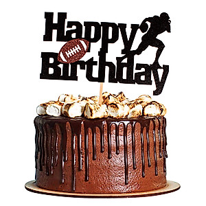 Unimall Football Cake Topper Rugby Ball Happy Birthday Sign Cake Fruit Muffin Picks for Super Bowl Party Decor Touchdown Sport Themed Game Day Party Supplies Decorations Ball Food Picks