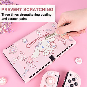 DLseego Cute Dog Switch OLED Protective Case Silicone Soft Cover Shockproof Pink Skin Joy Con Shell with 4PC Cat Claw Thumb Grips Caps