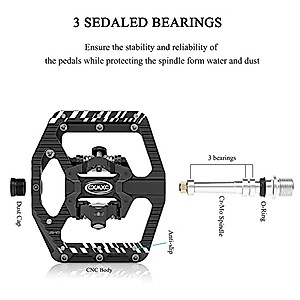Mountain Bike Pedals - 3 Sealed Bearing Clipless Pedals - 9/16" CNC Machined Cr-Mo Axle MTB Bike Pedals