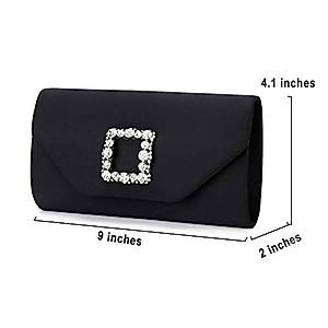 IXEBELLA Satin Evening Bag for Women Clutch Purse Embellished Crystals Buckle (Black)