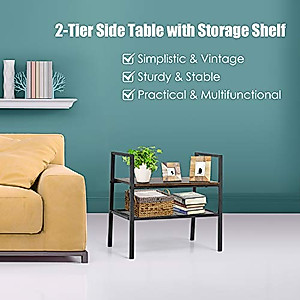 Giantex 2-Tier Storage Shelf Bookcase Stackable Ladder Rack W/ Metal Frame and Mesh Shelf Compact Kitchen Shelf for Living Room, Bedroom, Entryway Kitchen Industrial Style Shoe Rack(1)