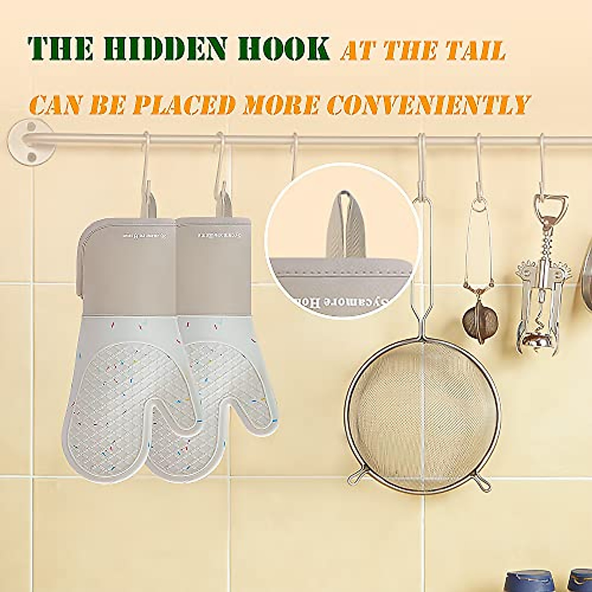 Sycamore Home, Oven Mitts 13" Extra Long, Silicone + Cotton Lining + Cotton, Easy Clean, 500F° Heat Resistant Silicone Oven mitt