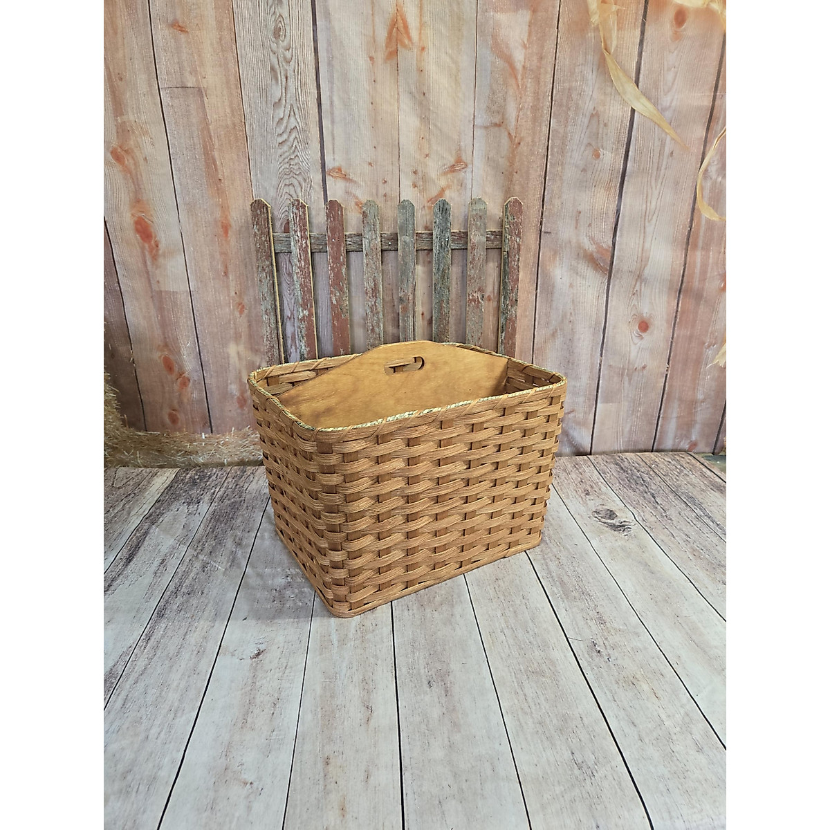 Amish Handmade Magazine Basket with Solid Wood Handled Divider, Will Look Great in Any Office Waiting Area