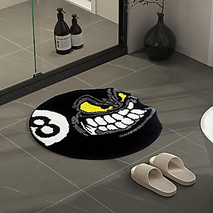 HYPEECE Angry 8 Ball Rug, 32" Cool Rugs 8 Ball Hypebeast Rug, Black Round Rug for Bedroom, Flocking Soft Aesthetic Rug for Living Room Decor, Y2k Rug, Hypebeast Room Decor (32"x32")