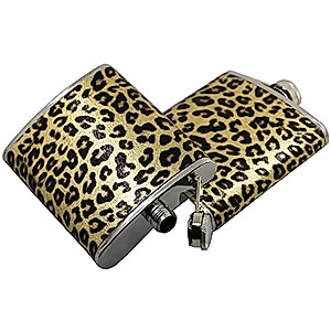 Leopard Flasks for Liquor for Women Funny Leakproof Hip Flasks Stainless Stell Drinking Bottle with Funnel 7oz