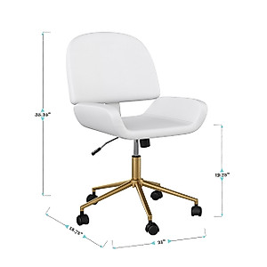 Martha Stewart Tyla Armless Swivel Task Chair for Home Office in White Faux Leather with Polished Brass Frame