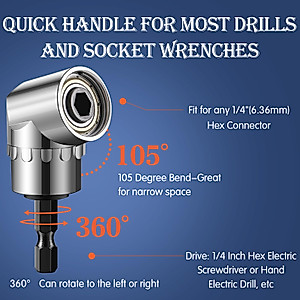 Threlaco 18 Pcs Bit Holder Keychains 3 Pcs 1/4 3/8 1/2" Socket Portable Hex Shank Screwdriver Bar Impact Bit Holder 105° Angle Attachment Adapter Drill Screw Adapter for Tool(Classic Color)