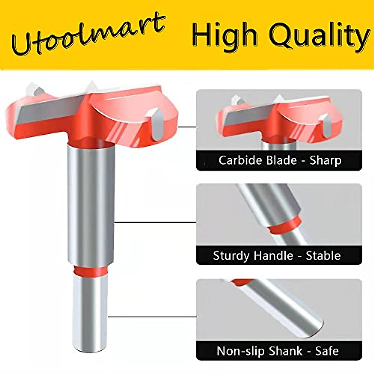 Toolmart Carbide Forstner Drill Bit, 18mm Round Shank Woodworking Hole Saw Cutter, 85mm Length Woodworking Hole Boring Bit (Orange)