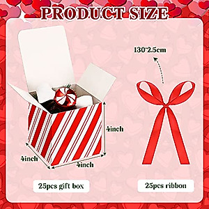 Sabary 25 Pcs Christmas Red Gift Boxes with Lids 4 x 4 x 4 Inches Candy Design Kraft Gift Boxes with Red Ribbons Small Present Box for Wedding Party Favor Birthday Graduation