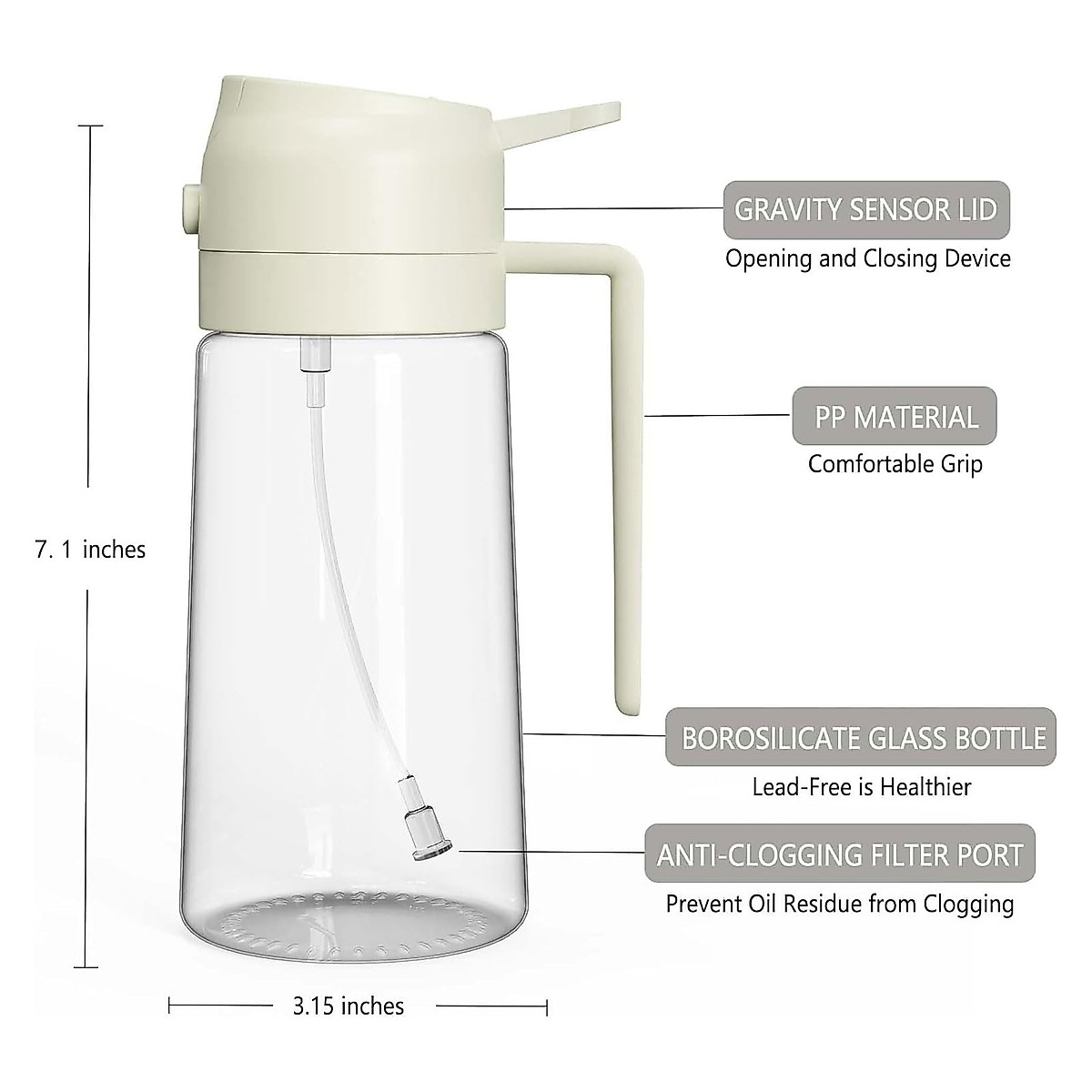 JULEHUI Oil Dispenser Bottle for Kitchen - 16oz Olive Oil Sprayer for Cooking - Food Grade Refillable Glass Oil Spray