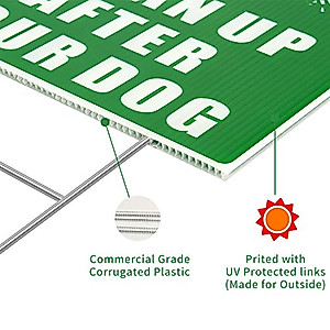 HISVISION Please Clean Up After Your Dog 2 Pack, 12" x 9" Yard Sign with Metal Wire H-Stakes, UVresistance, Waterproof, Non-Fading, Easy to Install No Pooping Dog Lawn Sign- Double Sided