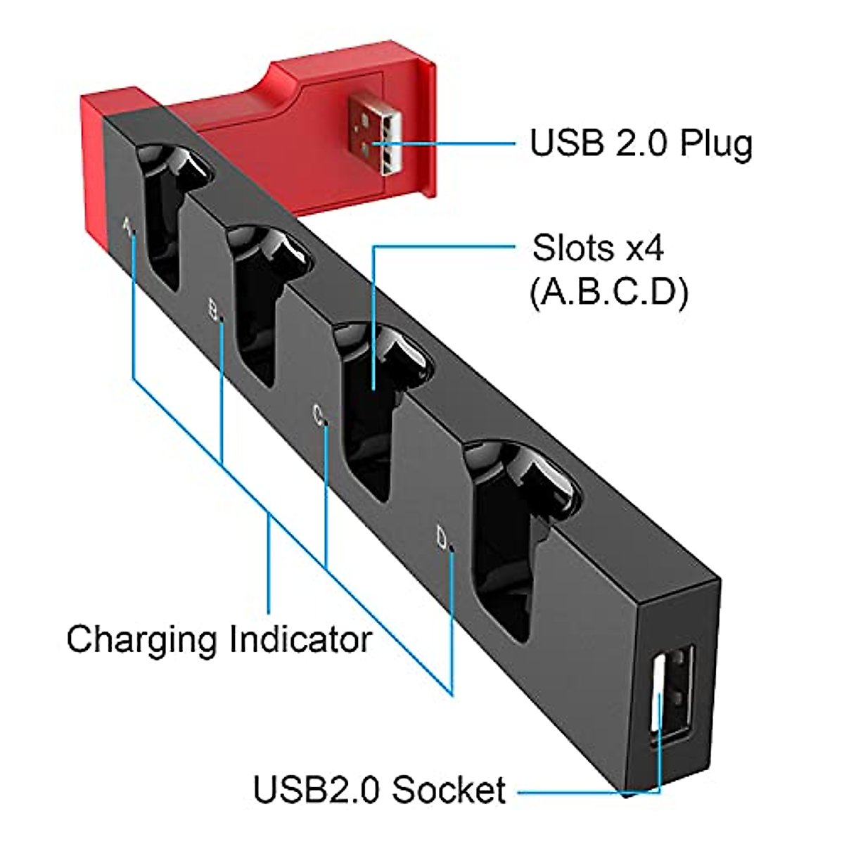 Charging Dock Compatible with Nintendo Switch & Switch OLED Model Joycons, Switch Controller Charger Dock Station for Joycon Charges up to 4pcs, Charging Stand Station for Nintendo Switch/OLED Model