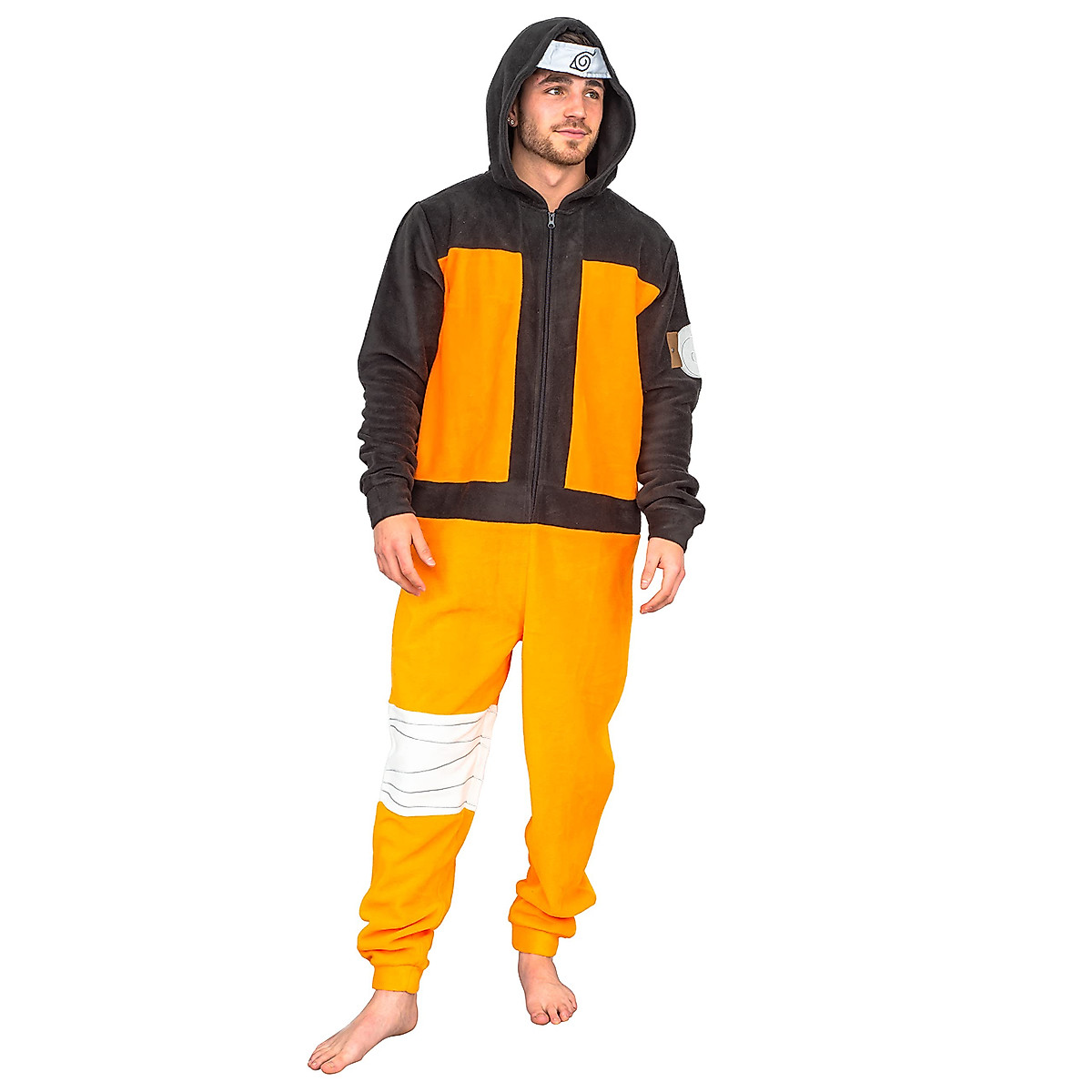 Ripple Junction Naruto Cosplay Halloween Costume Jumpsuit Pajamas with Hood for Unisex Adults Orange