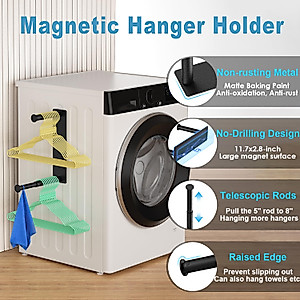 MFTEK Hanger Organizer Stacker, Magnetic Hanger Holder, Extendable Hanger Storage Rack for Washing Machine Closet Laundry Room Organization, Hanger Stand Rack for Adult Kids Velvet Hangers (Black)