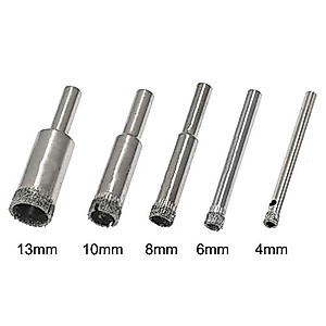 Diamond Drill Bits, PHITUODA 5pcs Diamond Hole Saw Glass Hole Saw Tile Hole Saw Hollow Core Drill Bit for Glass, Marble, Ceramic, Granite, 5/32" to 1/2", 4-13mm