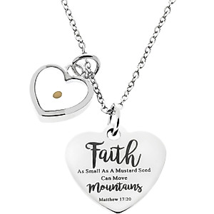 HOPE INSPIRED Real Mustard Seed Necklace Heart Faith Necklace for Women Christian Gifts (Faith Can Move Mountains)