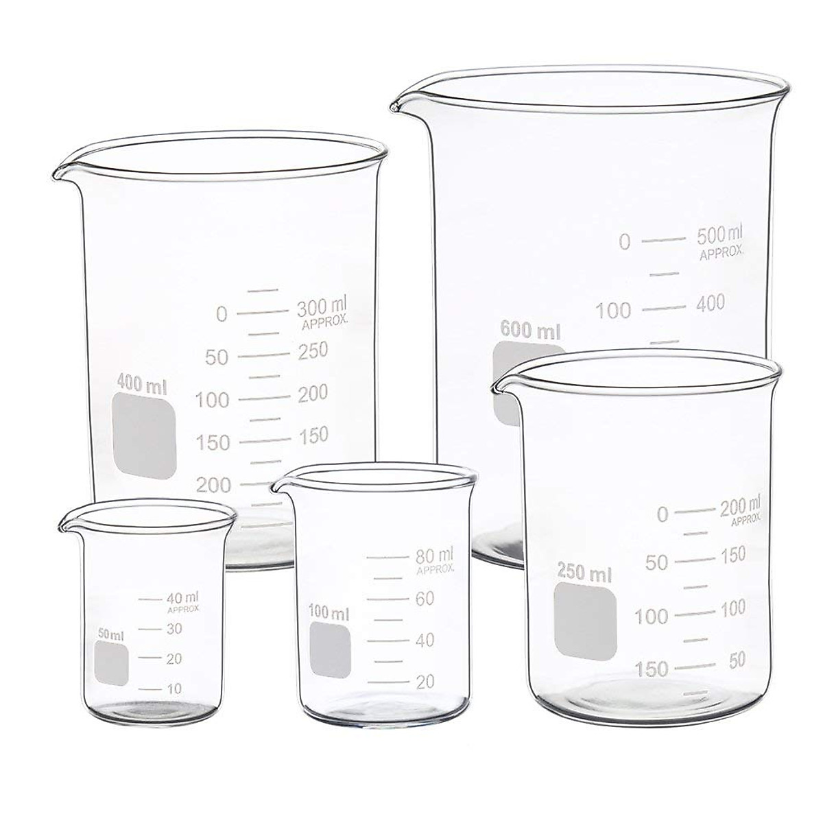 7 Pcs PTFE Magnetic Stirrer Mixer Stir Bar Spinbar Stirring Graduated Glass Measuring Low Form Beaker Set 50ml 100ml 250ml 400ml 600 ml