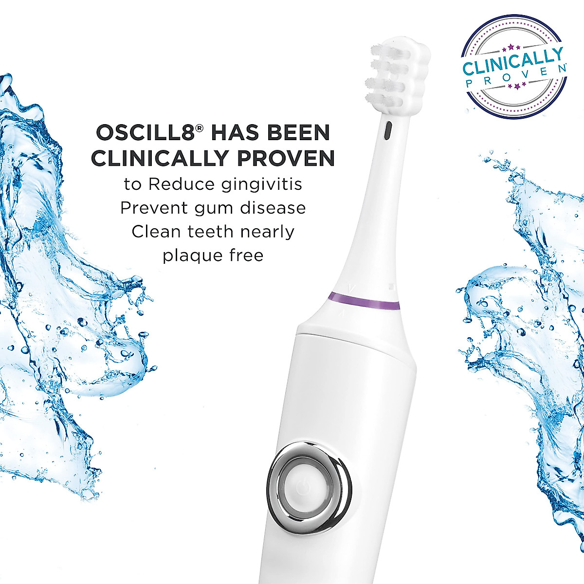 Conair Oscill8 Rechargeable Power Toothbrush for Adults and Children, White, 2-Minute Auto-Off Timer, 2 Bristle Heads, 270-Degree Angle, 2-In-1 Design, Battery Powered