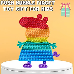 Ravel Jumbo Pig Giant Pop Fidget Toys Bubble It Huge Mega Large Biggest Popitsfidgets Sensory Toy Poppers Pops Its It's Figit Anxiety Stress Relief Autism Push, Rainbow Gift Cute Bubbles