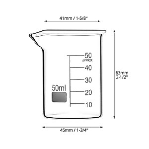 QWORK Sturdy Glass Beaker Set, 1.7oz (50ml), Pack of 6, 3.3 Borosilicate Griffin Low Form with Printed Graduations and Large Marking Spot