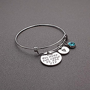 LIUANAN Stainless Steel Inspirational Encouragement Bracelet She Believed She Could So She Did Expandable Bangle Birthstone Charm Cuff Bracelet