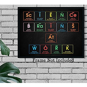 Science Brains At Work Periodic Table of Elements Print, 14"x11" Unframed Funny Science Poster, Chemistry Art Ideal for Science Lab, Teen Bedroom, Dorm Room, School Classroom or Home Decor
